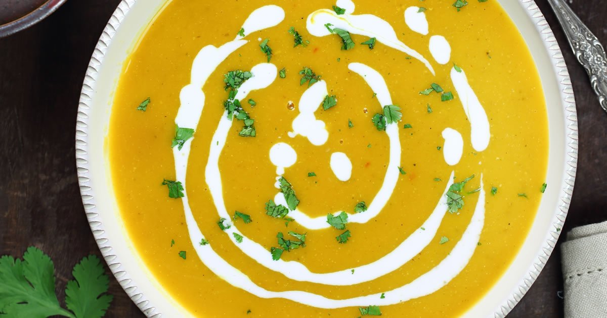Curried butternut squash and red lentil soup